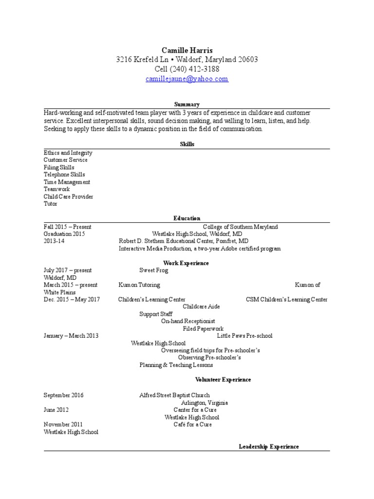 Camille Harris Official Resume - 2017 Updated Version | PDF ...