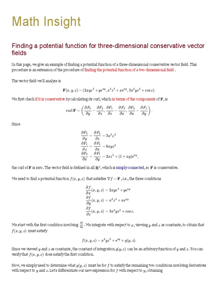 Finding A Potential Function For Three-Dimensional Conservative Vector Fields | PDF | Integral ...