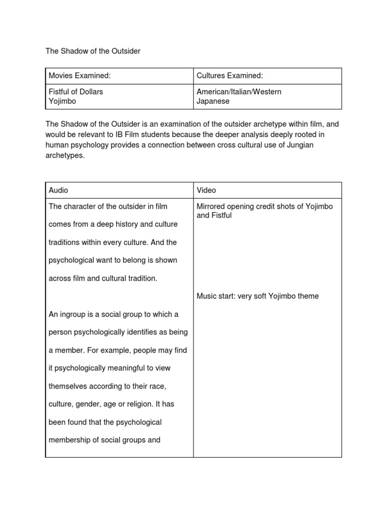 IB Film Analysis of The Outsider Archetype | PDF | Analytical ...