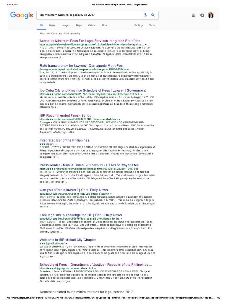 Ibp Minimum Rates For Legal Service 2017 - Google Search | PDF ...