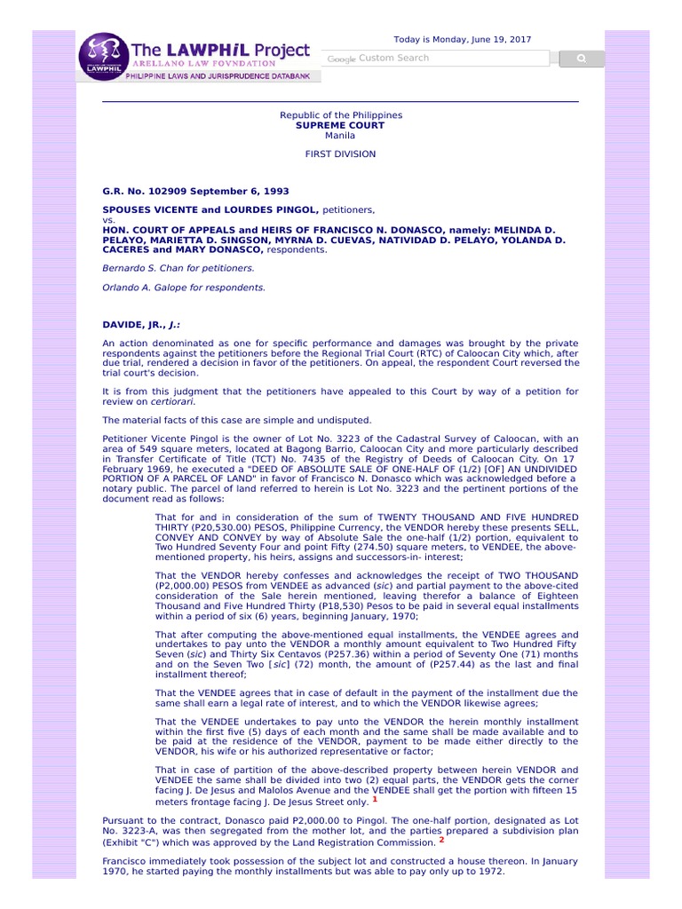 Pingol v. Court of Appeals 226 SCRA 118 | PDF | Title (Property) | Deed