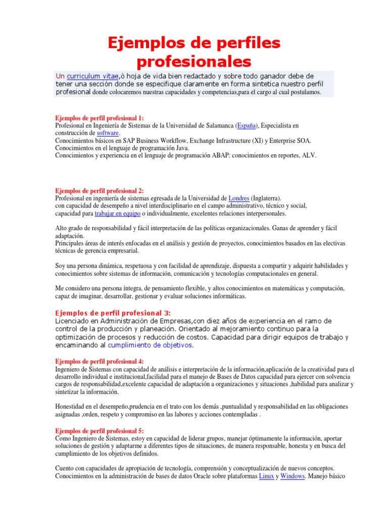 Ejemplos de Perfiles Profesionales | Ingeniería | Ingeniería de Sistemas