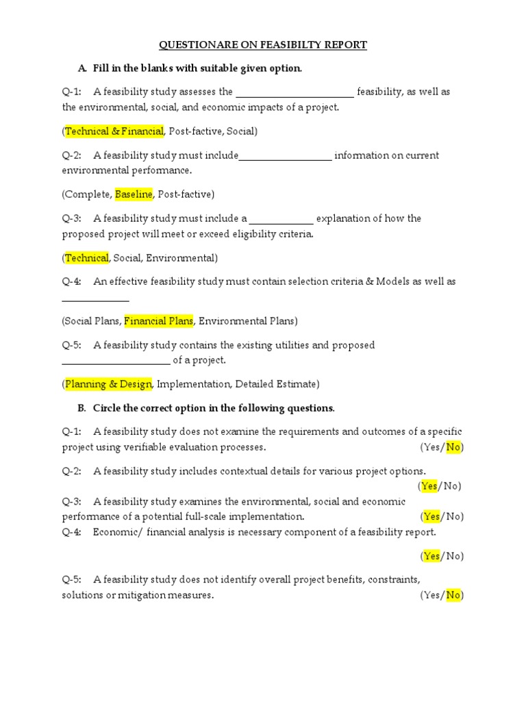 Questionare on Feasibility (Solved) | Feasibility Study | Analysis