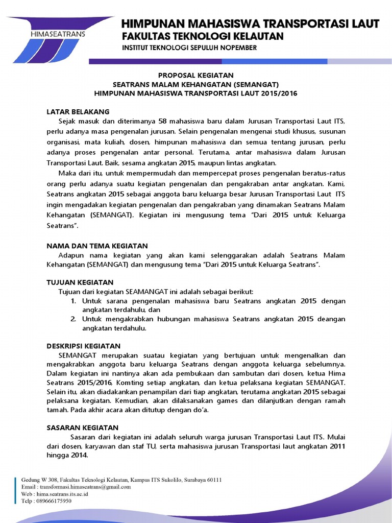 Proposal Kegiatan Makrab Seatrans 2015 | PDF