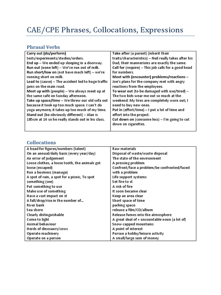 Cae Expressions Collocations Etc | PDF | Phrase | Style (Fiction)
