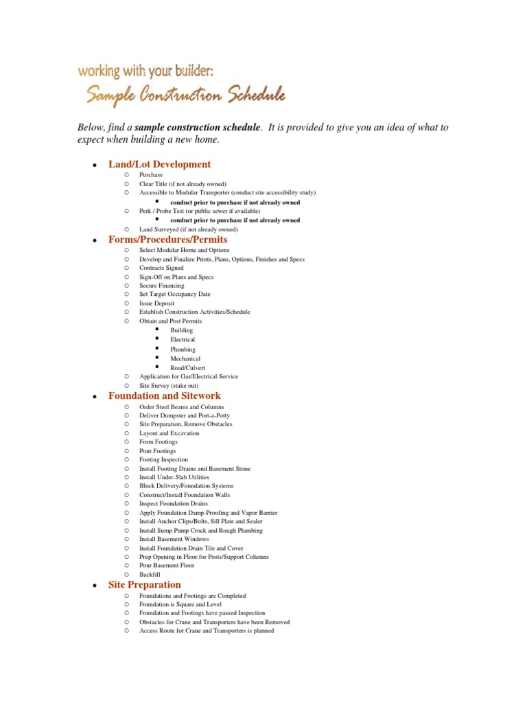 Sample Home Construction Schedule | PDF | Basement | Hvac