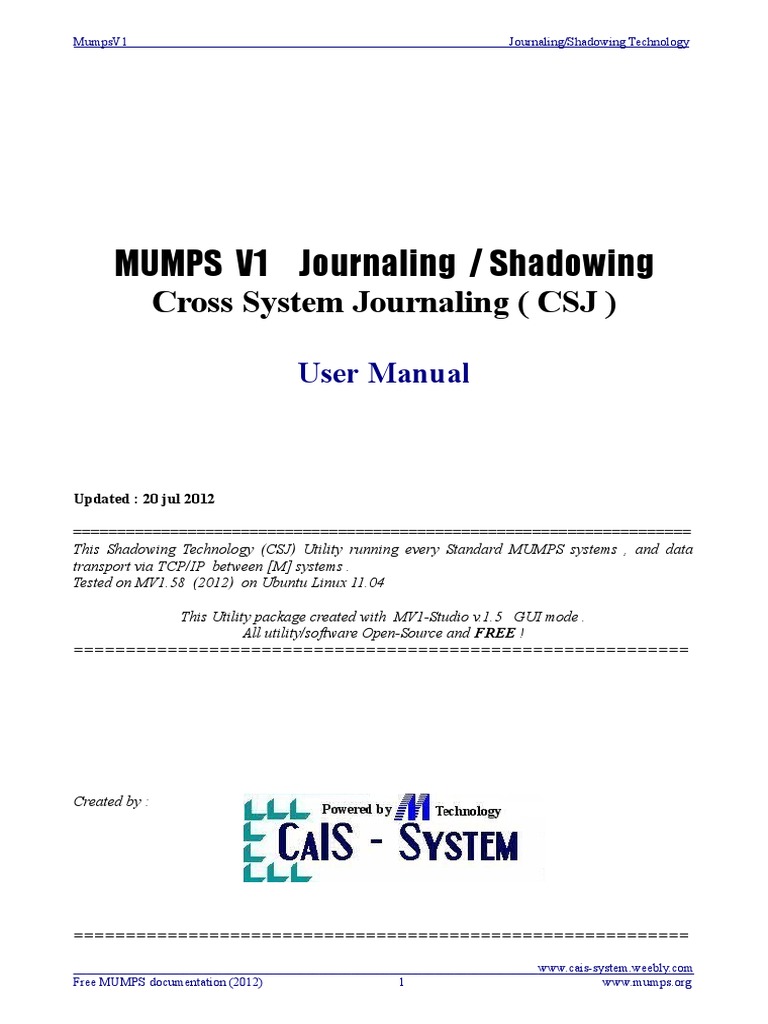 MUMPS V1 Journaling User Manual | PDF | Transmission Control Protocol ...