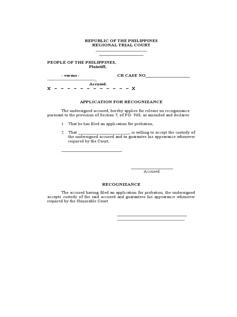 Application For Recognizance | PDF