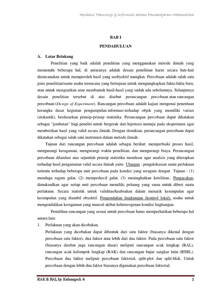 RANCANGAN PERCOBAAN DENGAN RAL DAN RAK | PDF