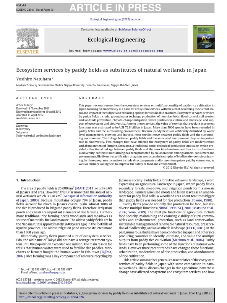 Ecosystem Services by Paddy Fields As Substitutes of Natural Wetlands ...
