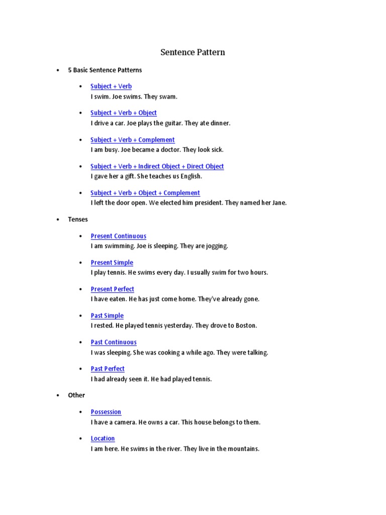 Sentence Pattern | PDF | Object (Grammar) | Subject (Grammar)
