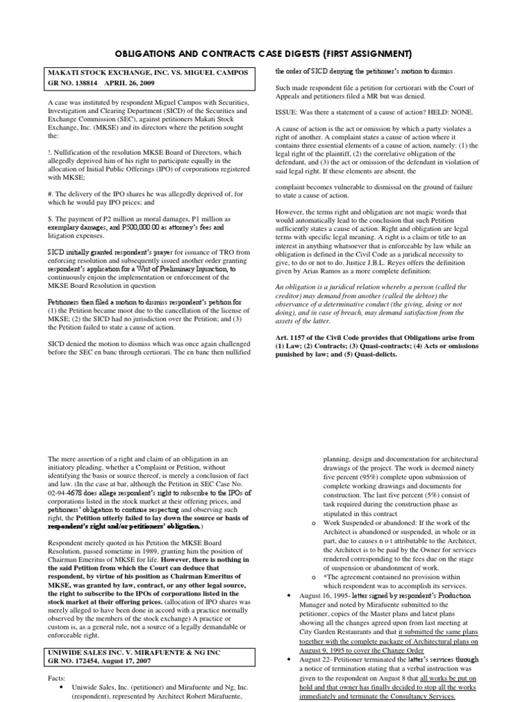 Oblicon Case Digest | Download Free PDF | Lawsuit | Interest