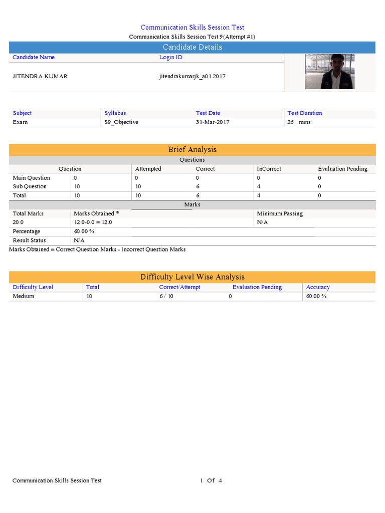 Communication Skills Test Results Summary | PDF | Evaluation Methods ...