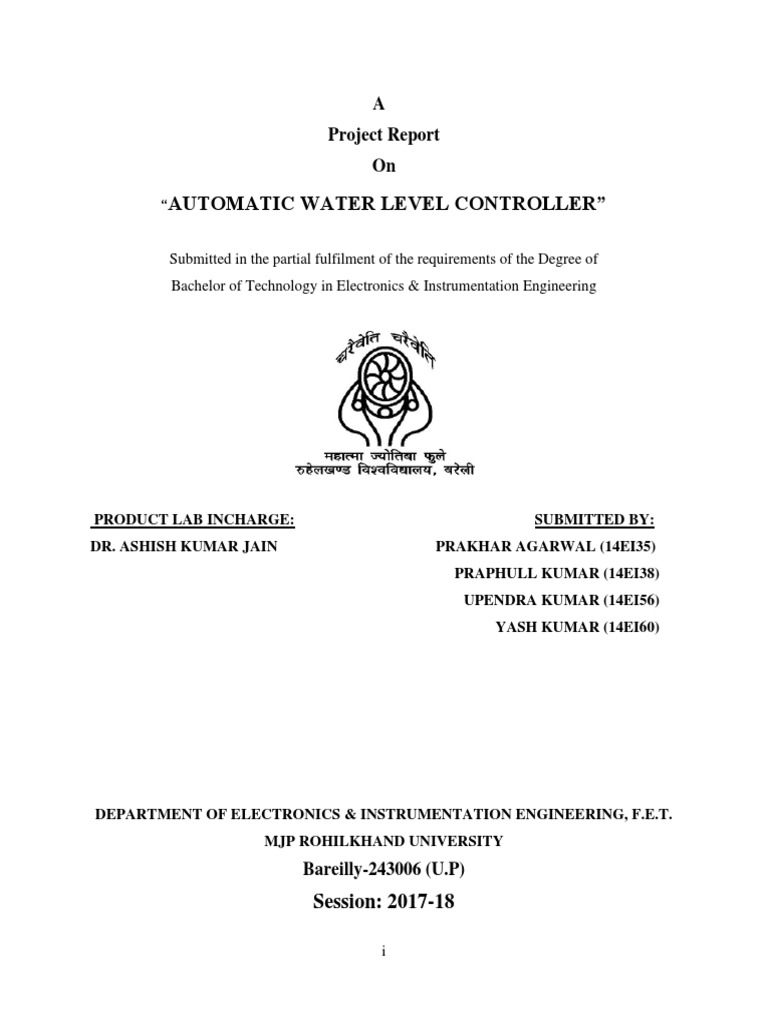 Automatic Water Level Controller": A Project Report On | PDF ...