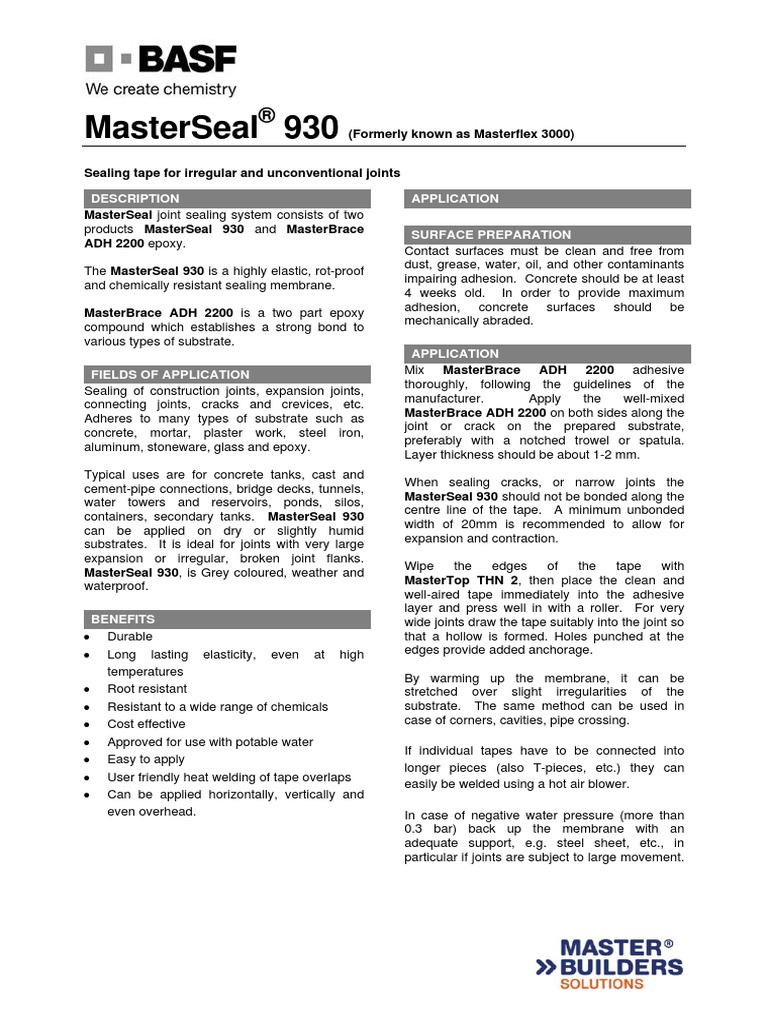 MasterSeal 930 TDS | PDF | Epoxy | Concrete