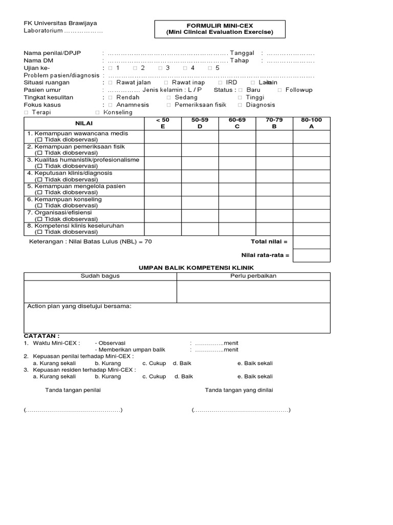 Form Mini CeX Utk PPDS | PDF
