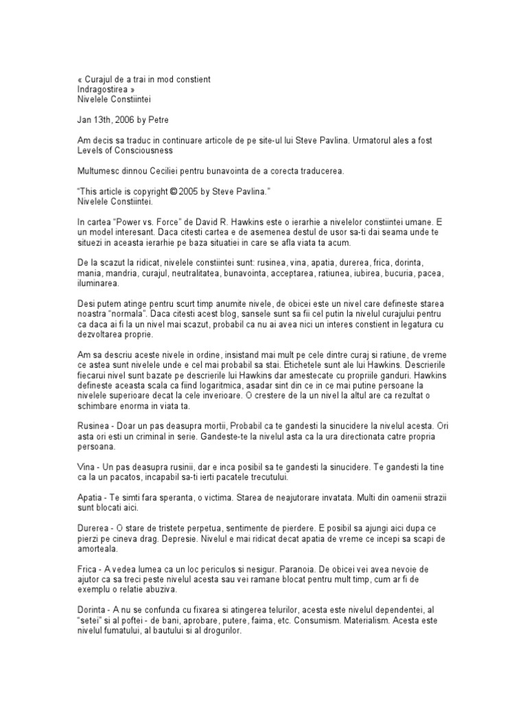 David R. Hawkins - Nivelele Constiintei PDF | PDF