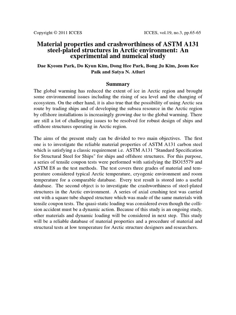 Material Properties and Crashworthiness of ASTM A131 Steel-Plated ...