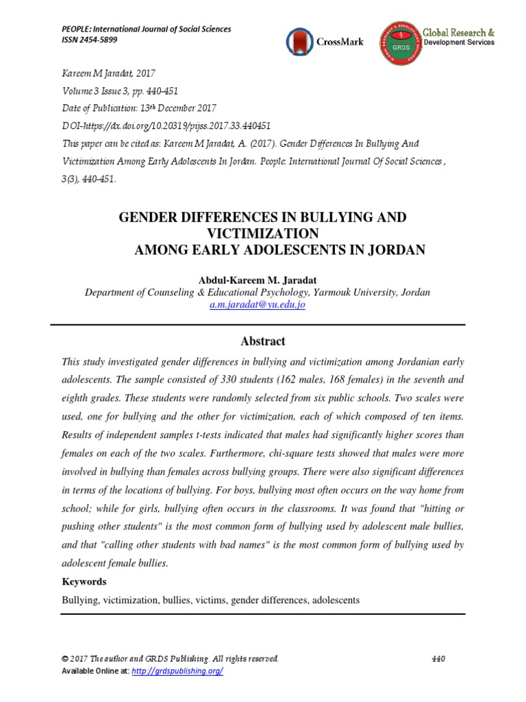 Gender Differences in Bullying and Victimization PDF | PDF | Bullying ...