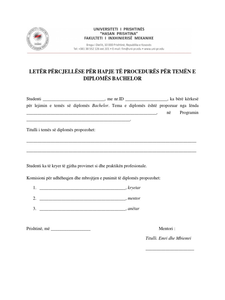 1 Formular Leter Percjellese Per Temen e Diplomes Bachelor | PDF