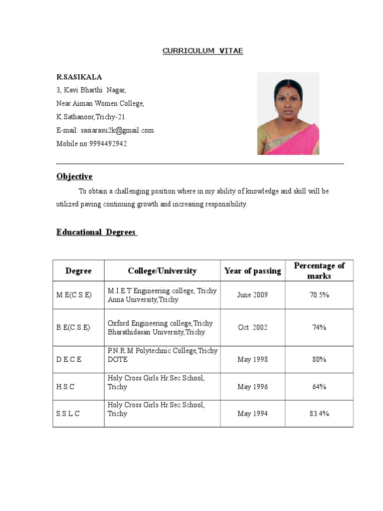 Sasikala Resume | PDF | Databases | Computer Science Sasikala Resume | PDF | Databases | Computer Science