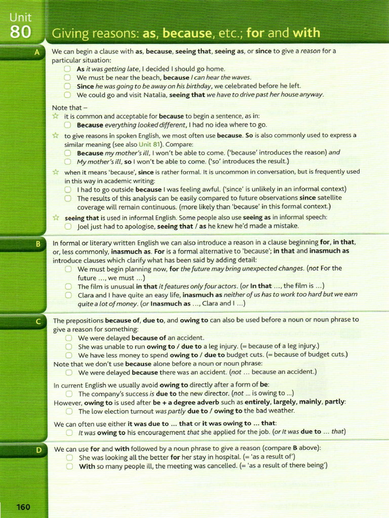 80 81 Reasons and Purpose Linkers - Adv Grammar in Use | PDF