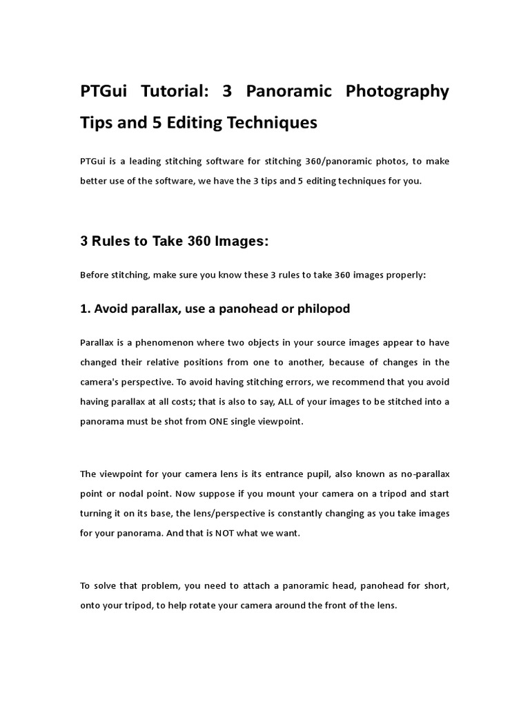 Panoramic Photo Tips for Enthusiasts | PDF | High Dynamic Range Imaging ...