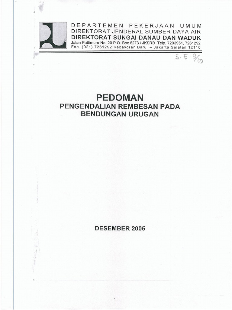 Pedoman. Pengendalian Rembesan Pada Bendungan Urugan PDF | PDF