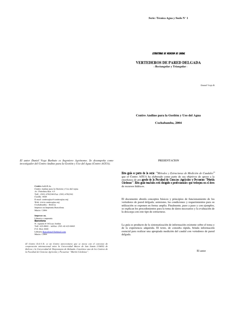 Vertederos de Pared Delgada: Guía | PDF | Medición | Descarga (hidrología)