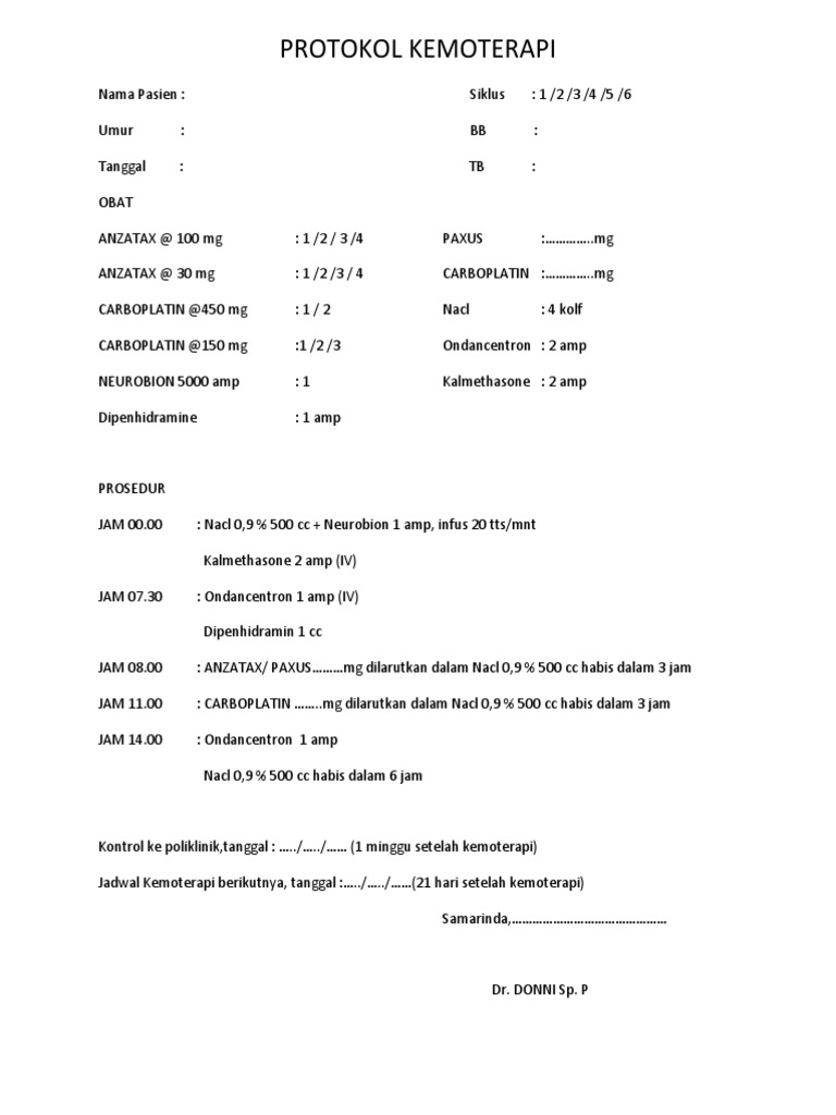 Protokol Kemoterapi Kanker Payudara | PDF