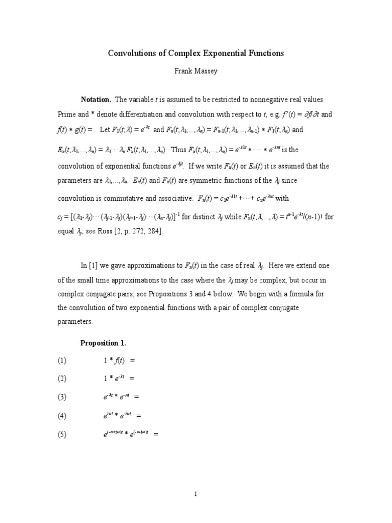 Convolutions of Complex Exponential Functions | PDF | Convolution | Complex Number