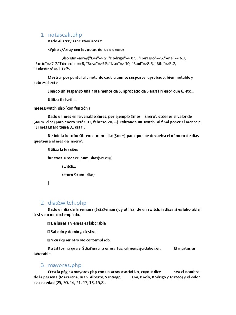 Enunciados de Ejercicios PHP | PDF