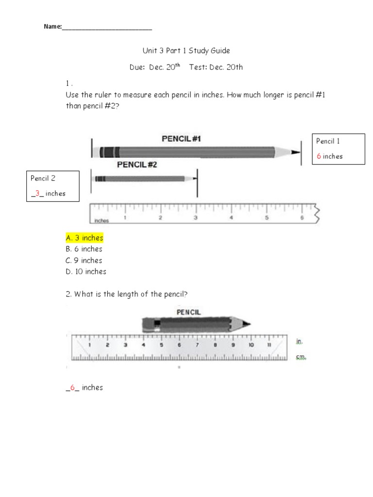 Stud Guide Unit 3 Summative Test Part 1 Answer Key | PDF | Inch | Foot ...