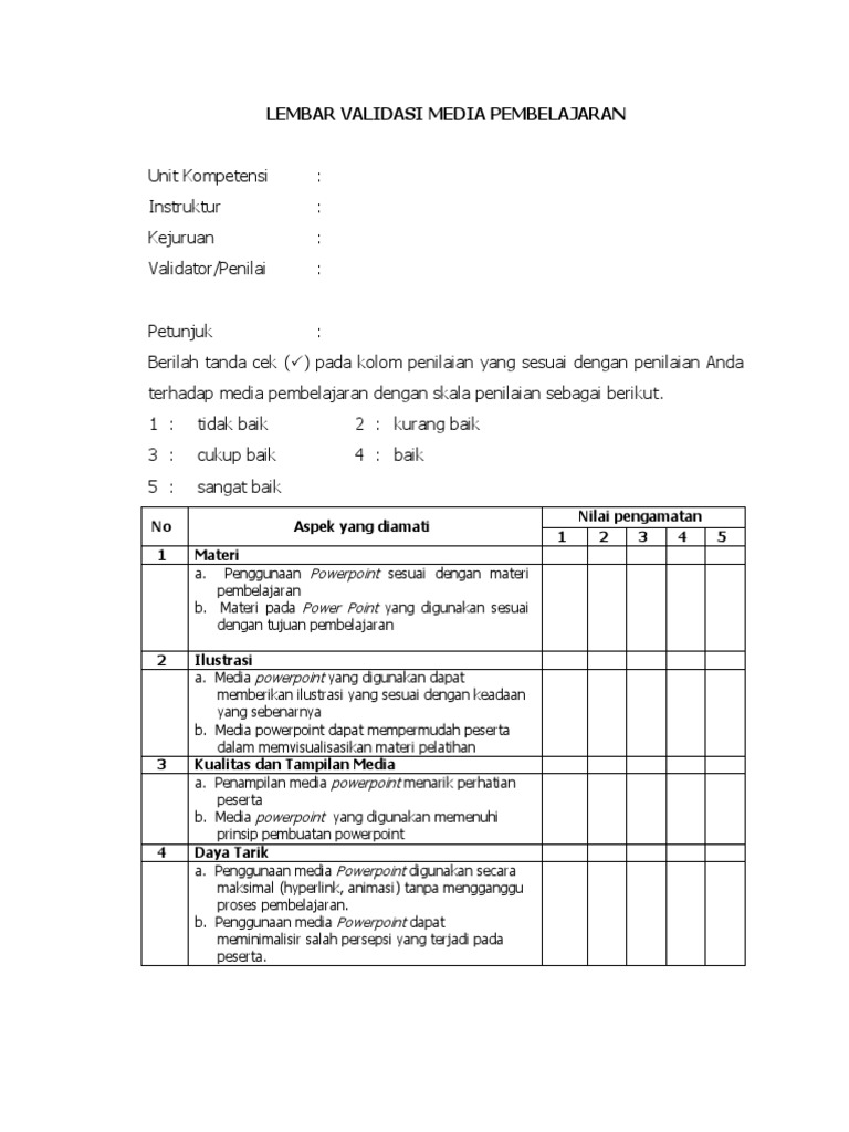 Lembar Validasi Media Pembelajaran | PDF