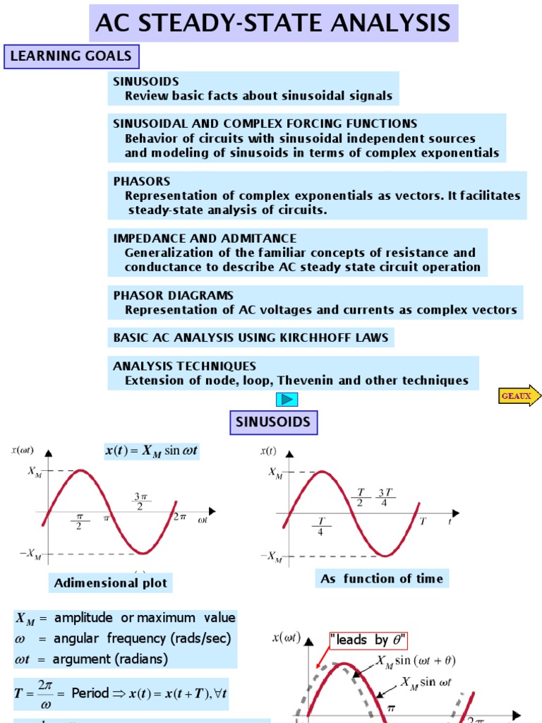 AC Steady State Analysis | PDF | Trigonometric Functions | Electrical Impedance