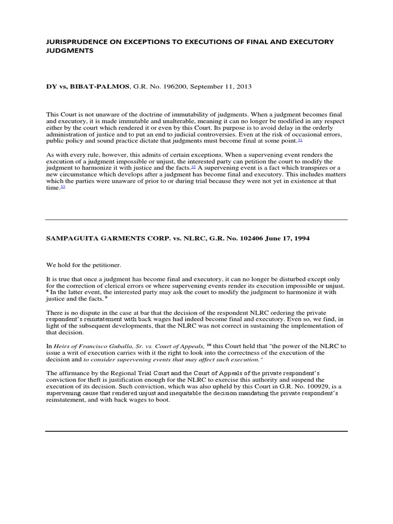 Exceptions To Rule On Final and Executory Judgments | PDF | Judgment ...