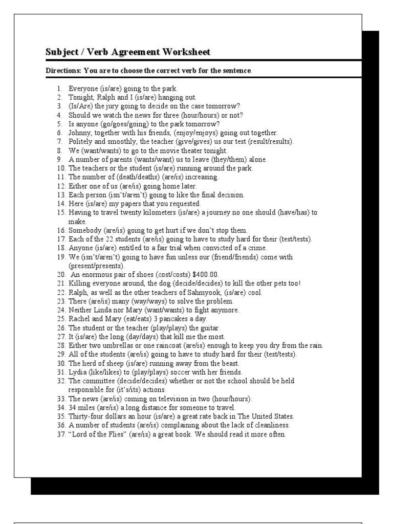 Subject Verb Agreement Worksheet | PDF | Criminal Law | Crime & Violence