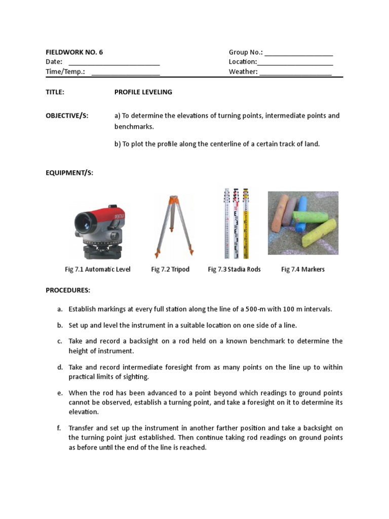 Fieldwork No. 6: Fig 7.1 Automatic Level Fig 7.2 Tripod Fig 7.3 Stadia ...