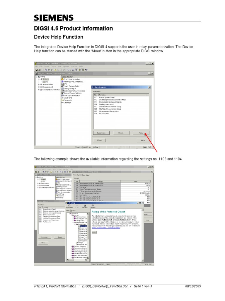 DIGSI 4.6 Device Help Function Guide | PDF