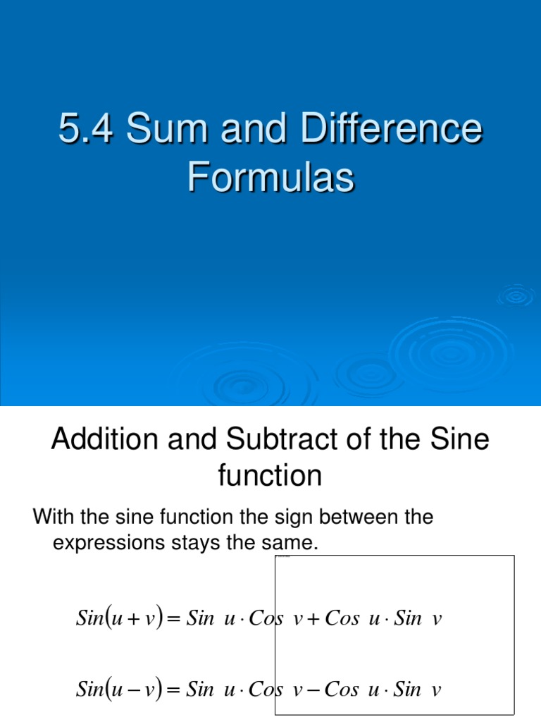 5.4 Sum and Difference Formulas | PDF | Sine | Trigonometric Functions
