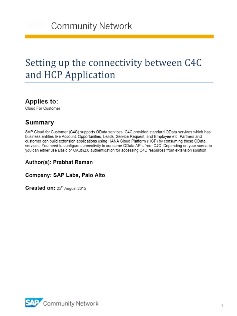 Setup Connectivity Between C4C and HCP Application | PDF