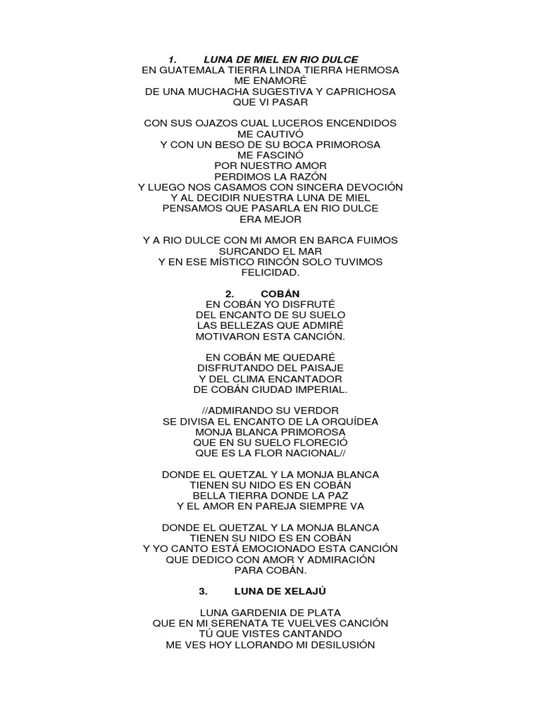Letras de Canciones Guatemaltecas