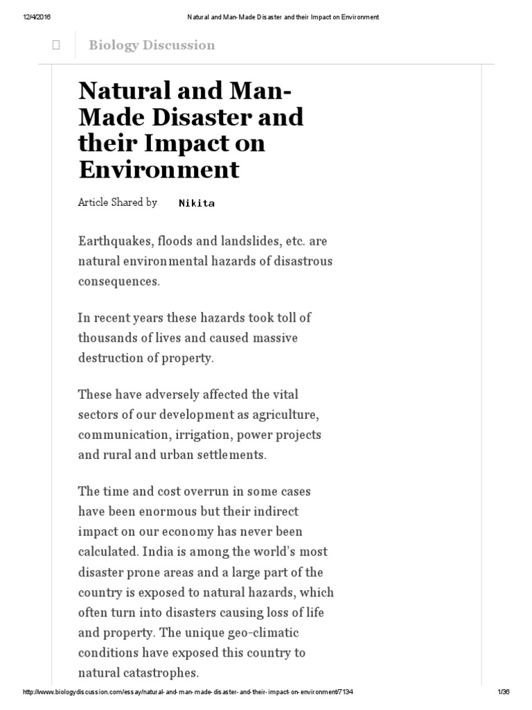 Natural and Man-Made Disaster and Their Impact On Environment | PDF ...