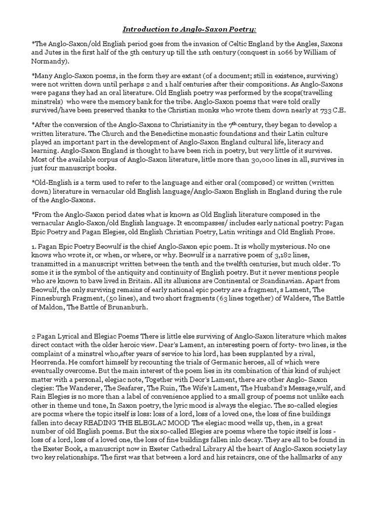 Introduction To Anglo-Saxon Poetry | PDF | Anglo Saxons | Beowulf