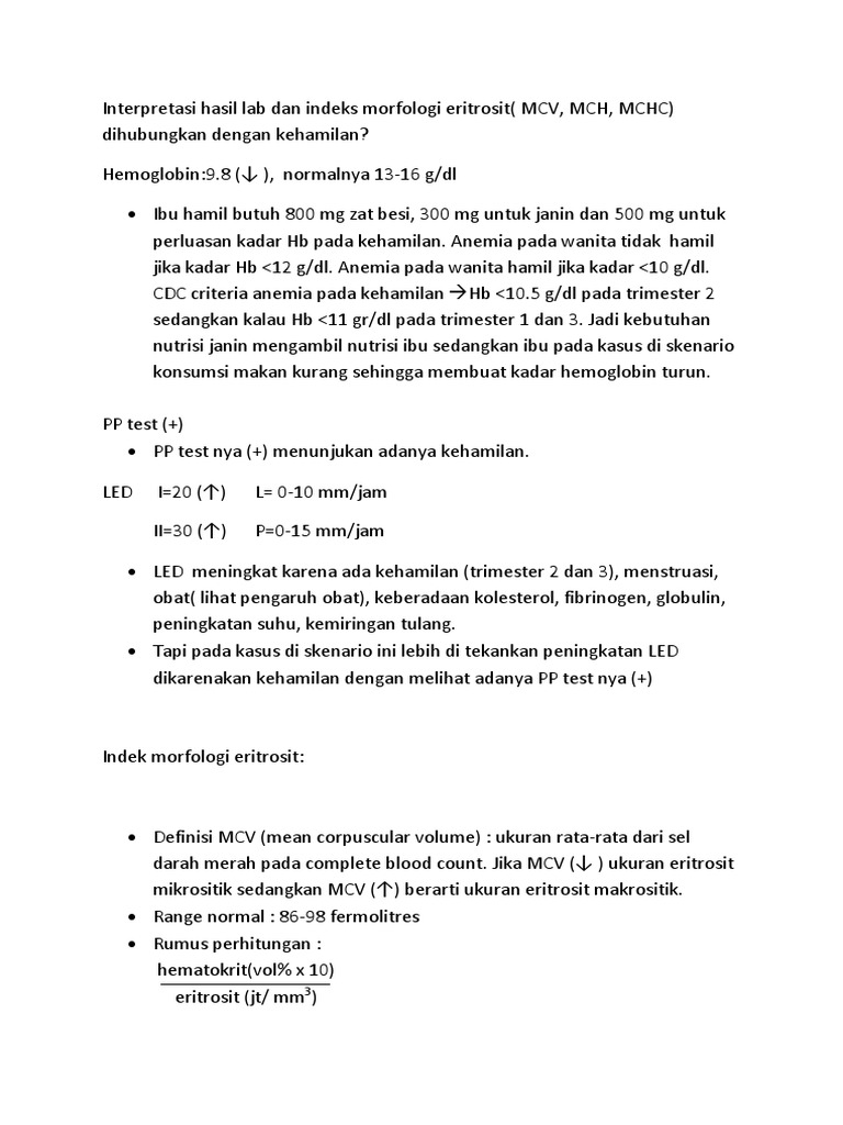 Interpretasi Hasil Lab Indek Morfologi Eritrosit | PDF