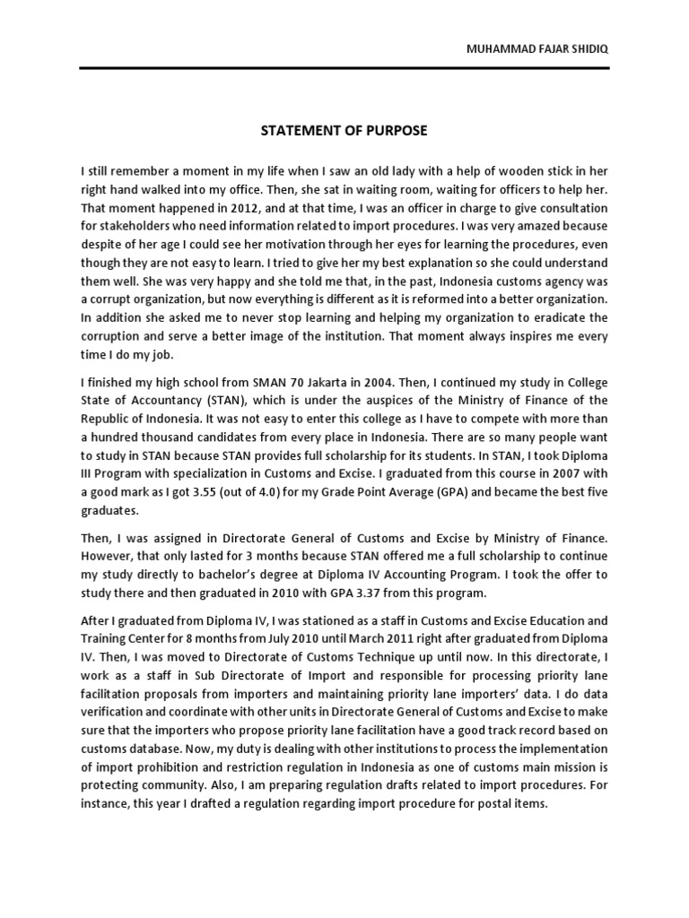 Example of Statement of Purpose | PDF | Customs | Academic Degree