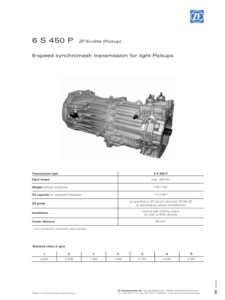 ZF 6S 450P | PDF | Manual Transmission | Gear