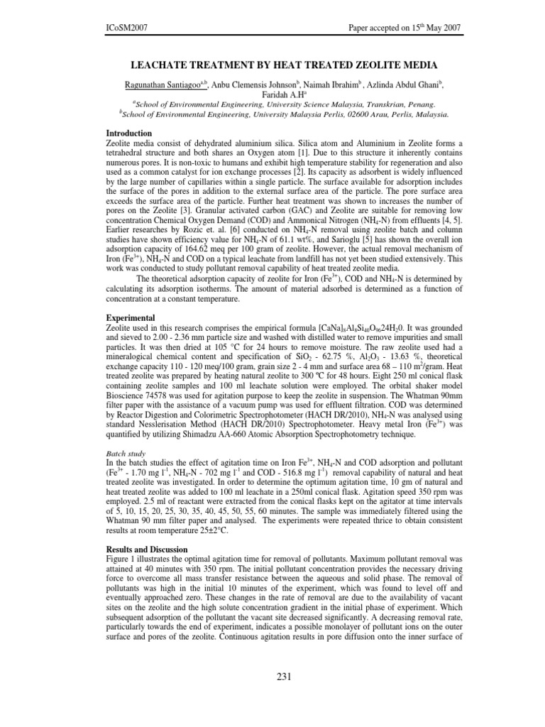 Leachate Treatment by Heat Treated Zeolite Media | PDF | Zeolite ...