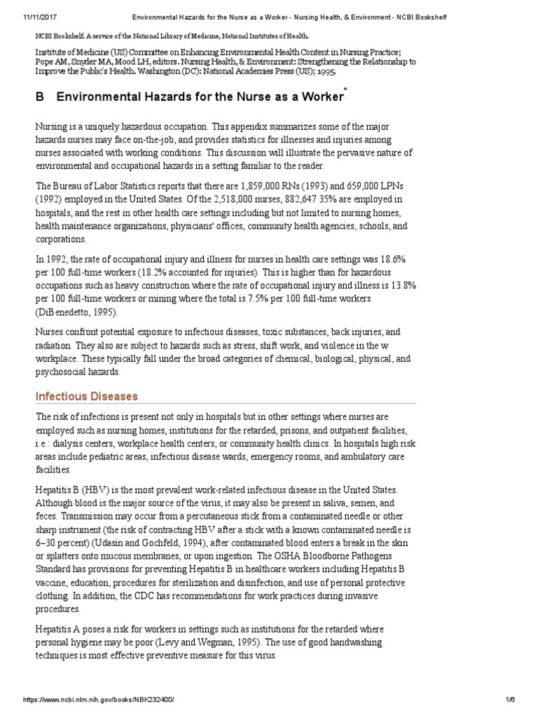 Environmental Hazards For The Nurse As A Worker - Nursing Health ...