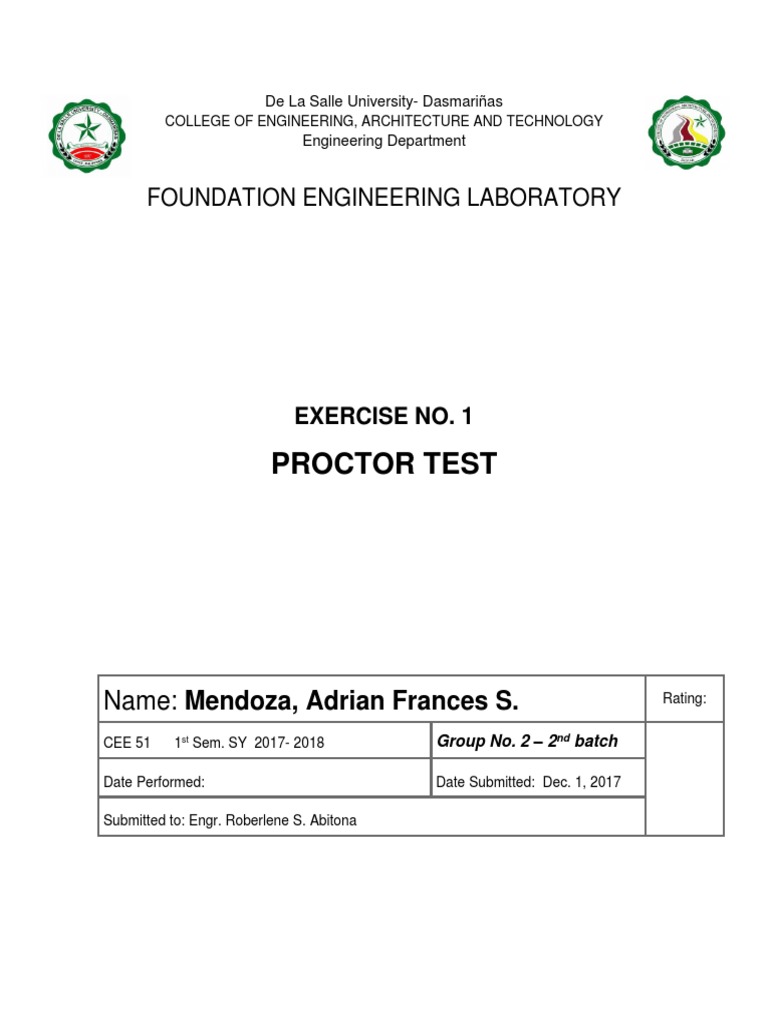 Proctor Test: Foundation Engineering Laboratory | PDF | Soil | Materials